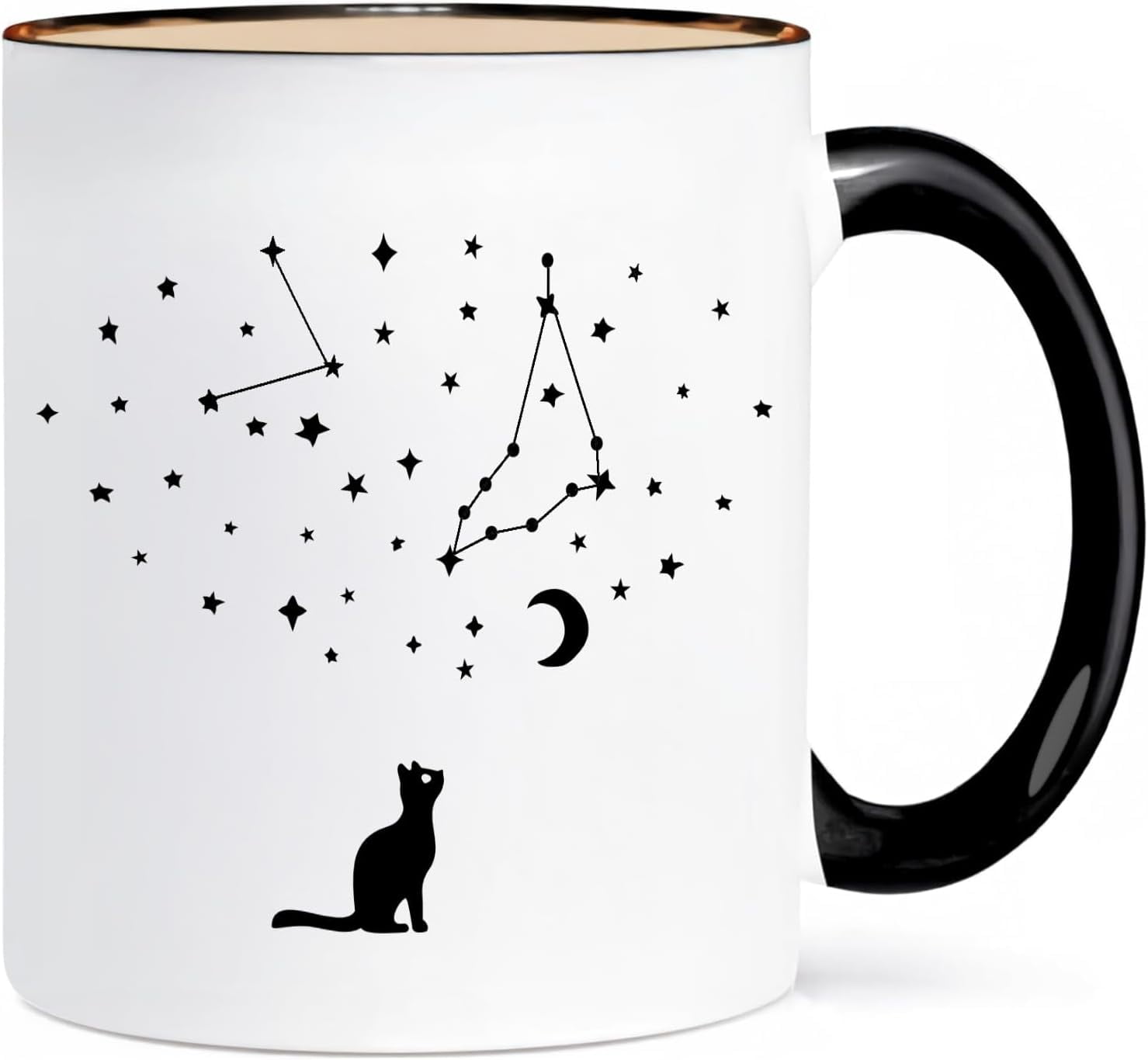11oz Black Inner Mug - Cat and Constellation Starry Night - Celestial Aesthetic Coffee Cup, and ...