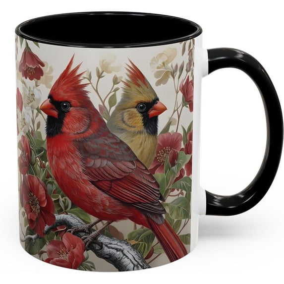 11oz Cardinal Bird Ceramic Coffee Mug,Redbird with Floral Garden Theme ...
