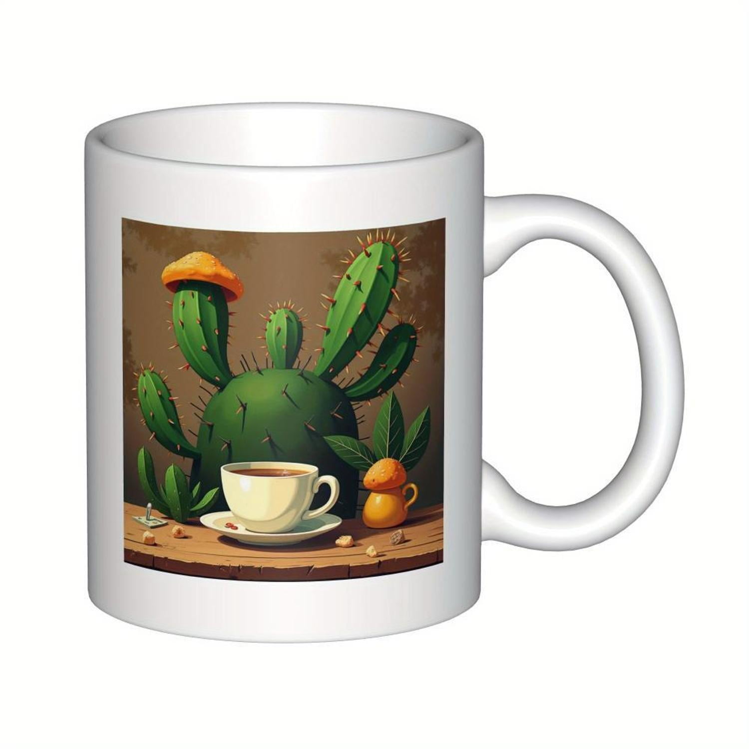 11oz Ceramic Coffee Mug with Cactus Mushroom Design Funny Handle Ideal ...
