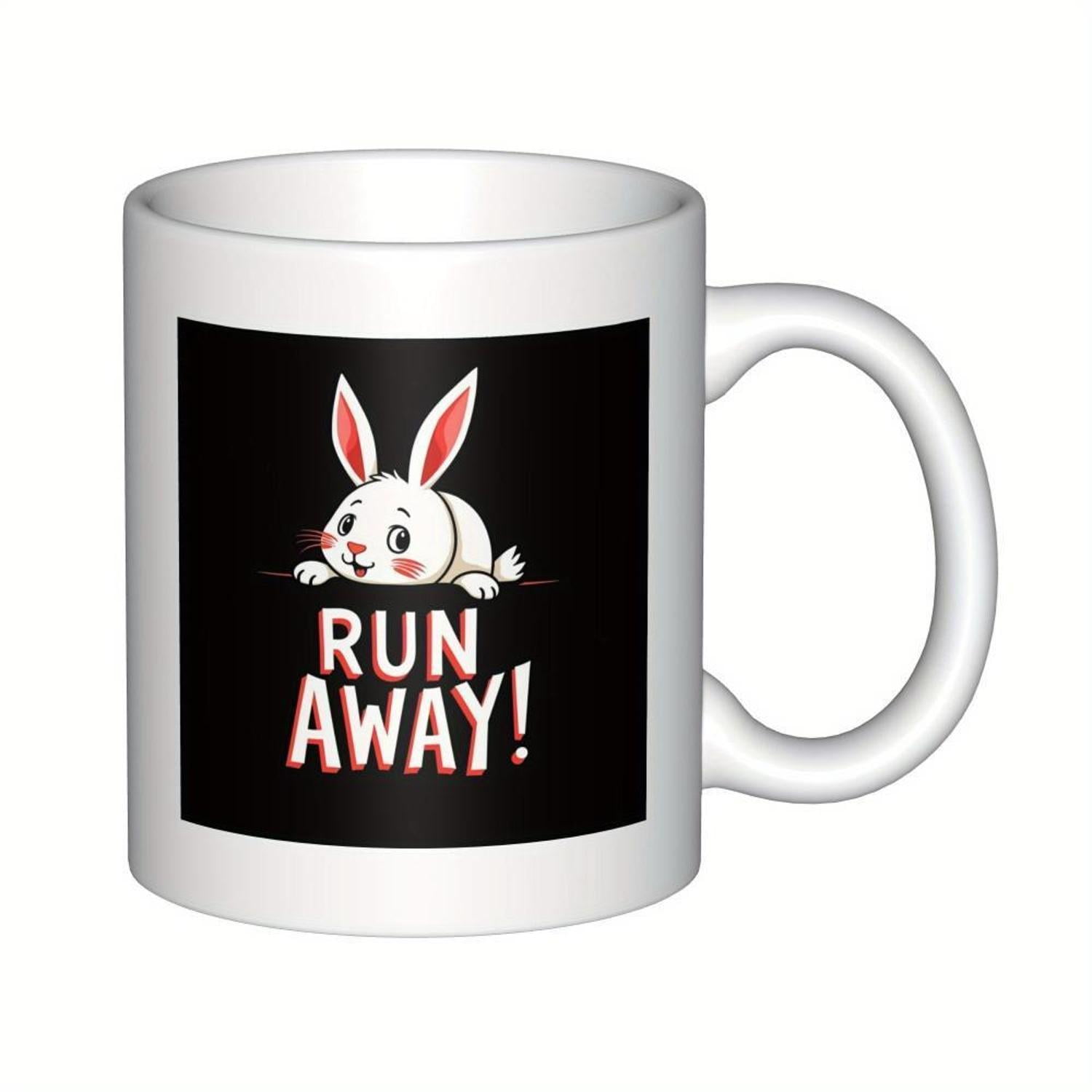 11oz Ceramic Coffee Mug with Cartoon Rabbit Design RUN AHEAD Funny ...