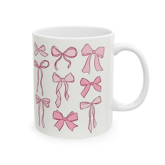 11oz Ceramic Coffee Mug Cup with Elegant Pink Bow Design Secure Grip ...