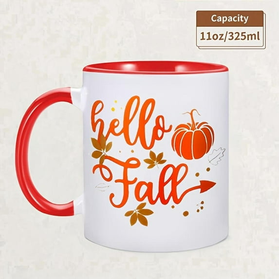 11oz Ceramic Coffee Mug Hello Fall Design with Pumpkin Leaves Cozy ...