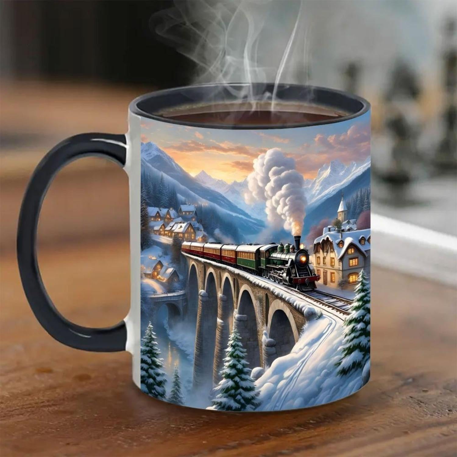 11oz Ceramic Coffee Mug with Vintage Train Swiss Alps Winter Landscape ...