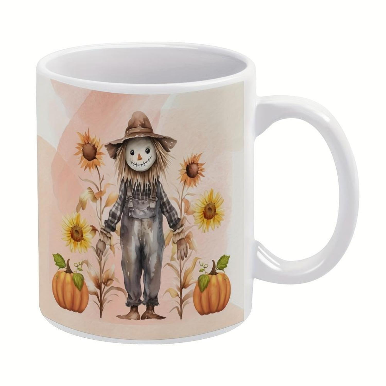 11oz Ceramic Coffee Mug with Fall Scarecrow Sunflower Design Autumn ...