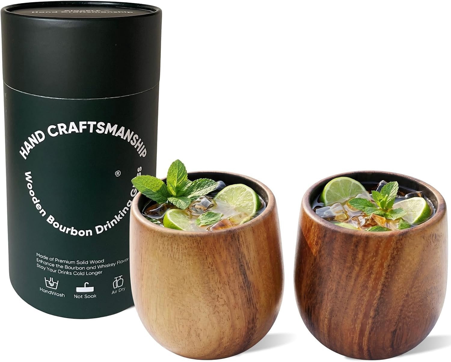 11oz Charred Wooden Drinking Glass, Hand-engraved Acacia Burbon Cup ...