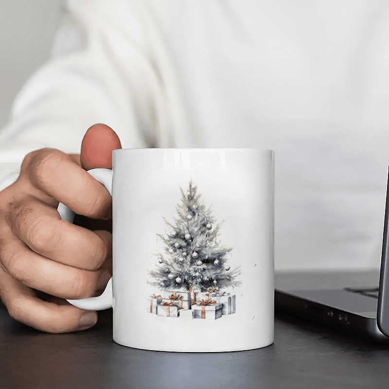 11oz Christmas Tree Ceramic Coffee Mug, Insulated, Reusable, Double ...