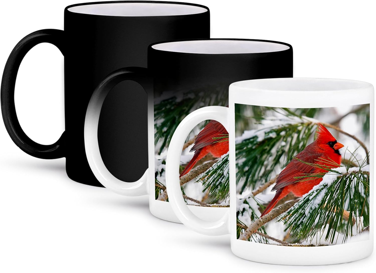 11oz Coffee Mug Heat Sensitive Color Transforming, Red & Black Cardinal ...