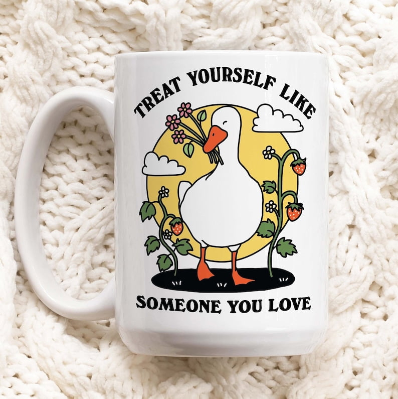 11oz, Cute Goose Cottagecore Coffee Mug, Positive Quote, Retro Self ...