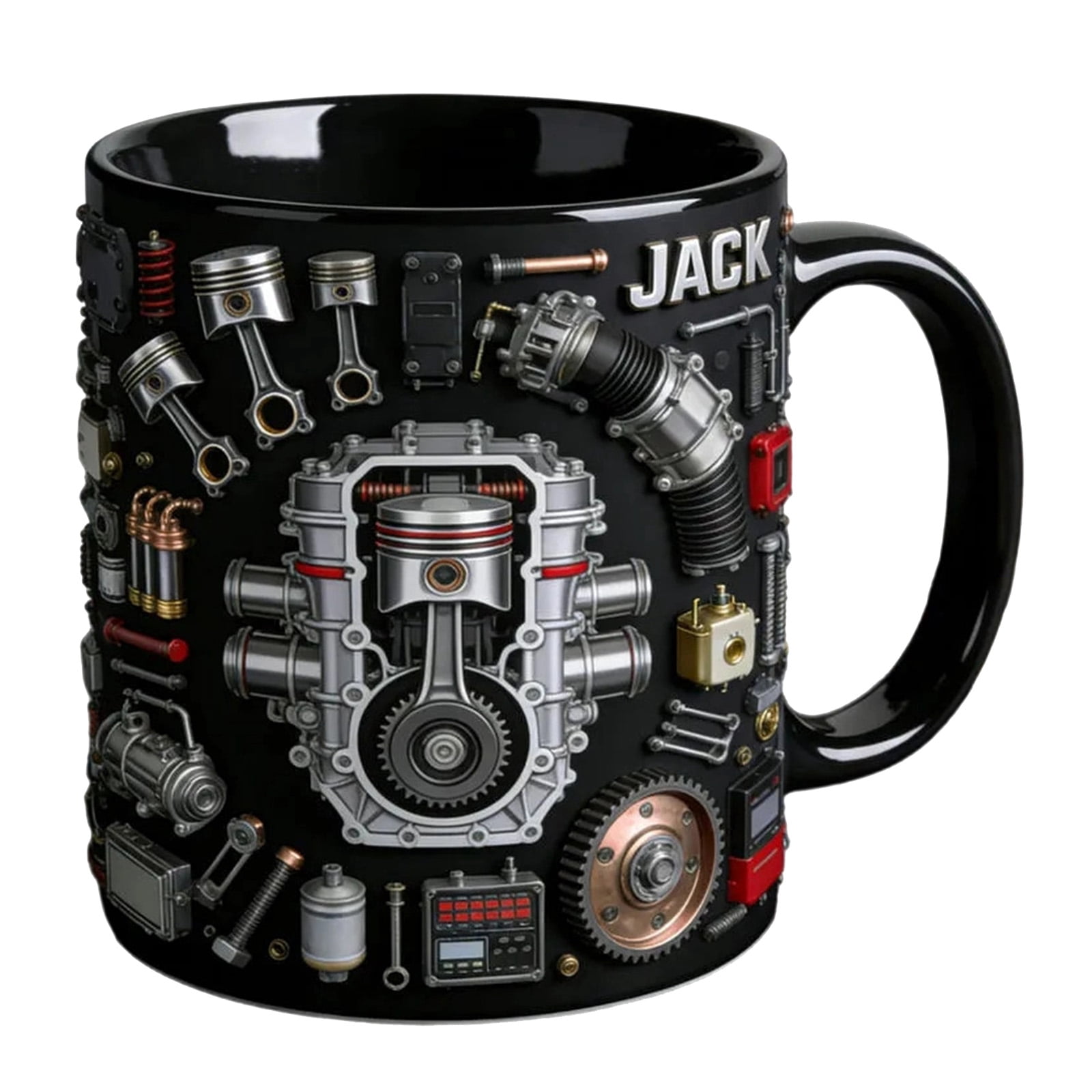 11oz Engine Parts Coffee Mug - 3D Mechanical Auto Design Ceramic Cup ...