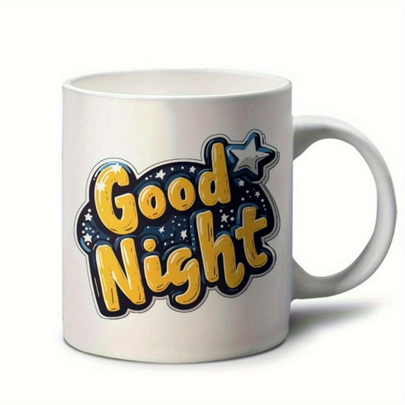 11oz Good Night Ceramic Mug Yellow with Blue White Lettering Stars ...