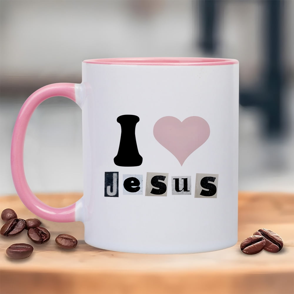 11oz I Love Collage Mug With Pink Heart & Cut-Out Letters - Christian ...