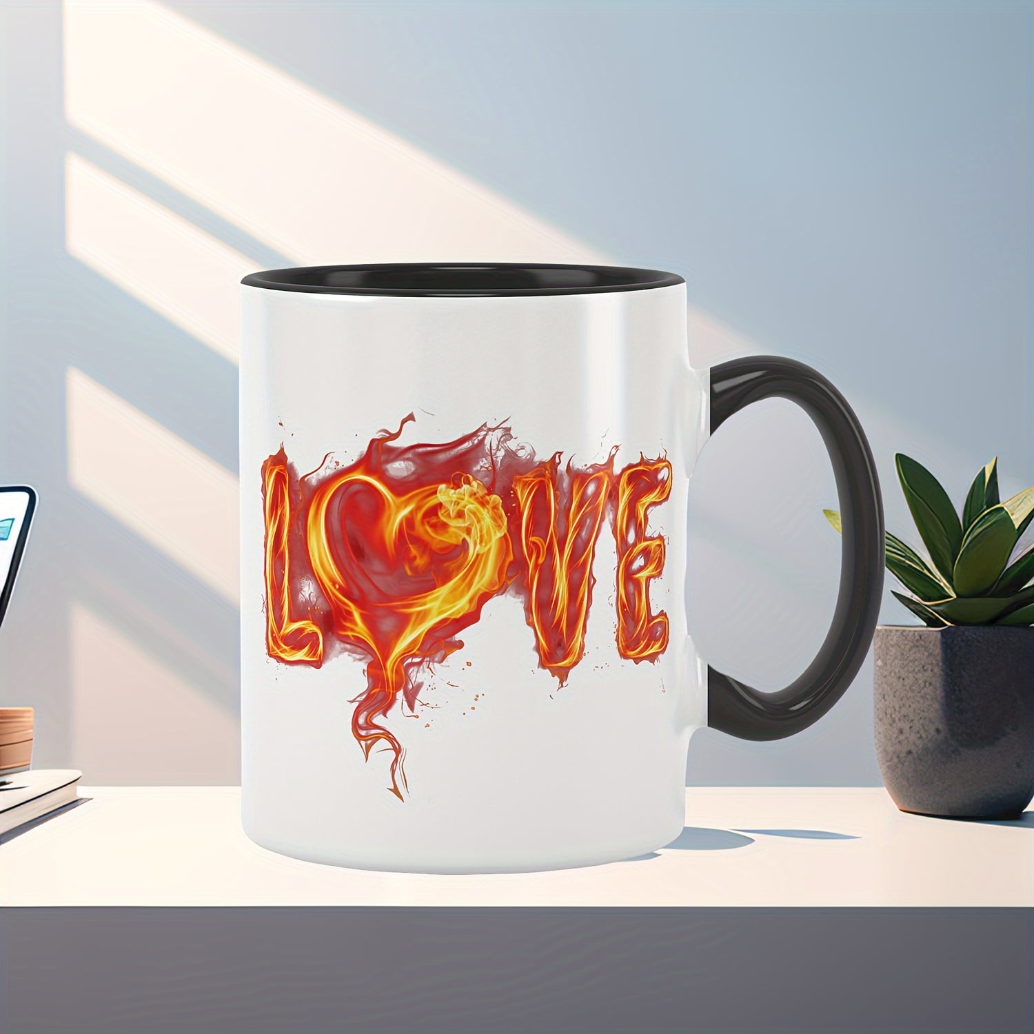 11oz Love Coffee Mug, Ceramic Love Heart Cup with Flaming Design ...