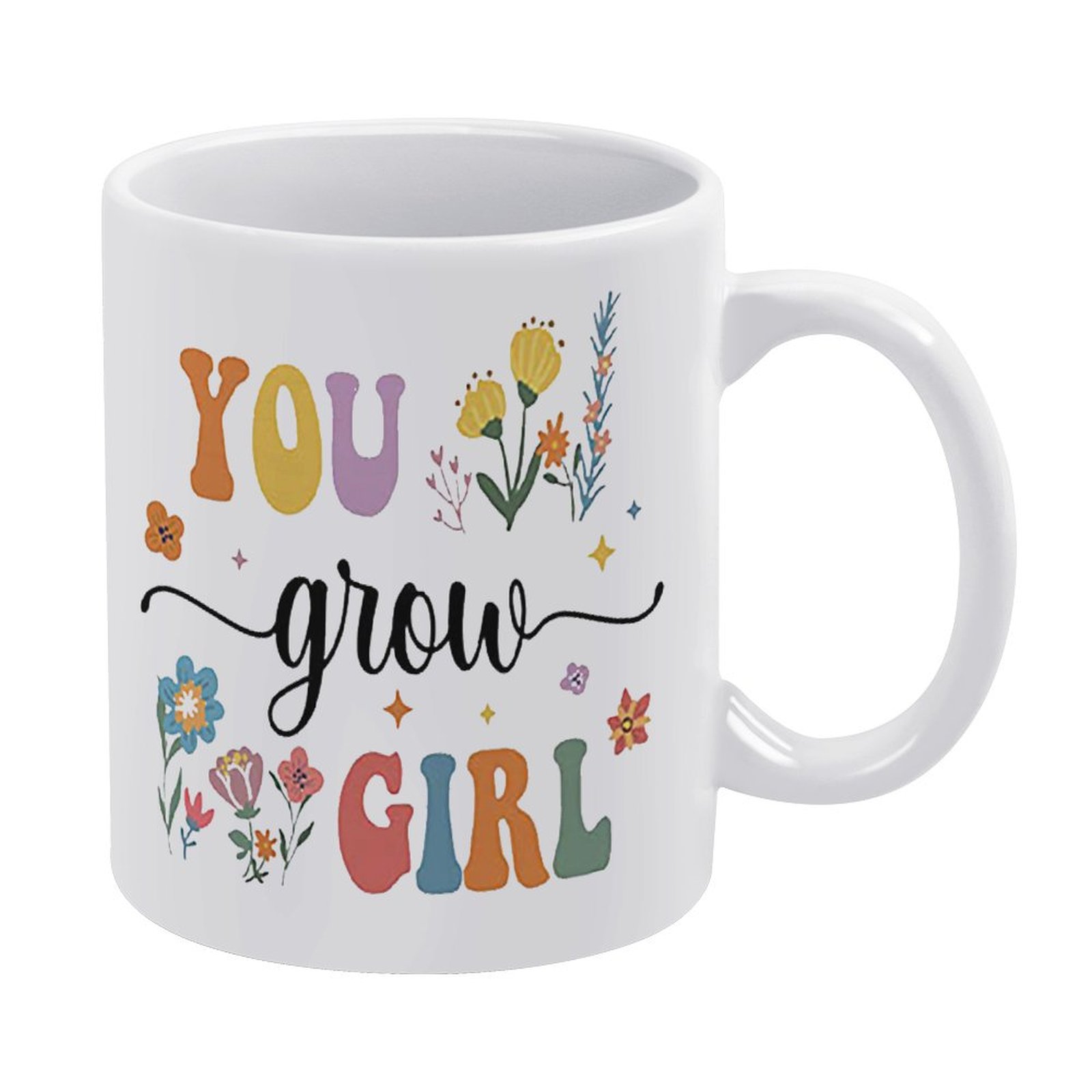 11oz Mug You Grow Girl Motivational Retro Groovy Preppy Wildflowers ...