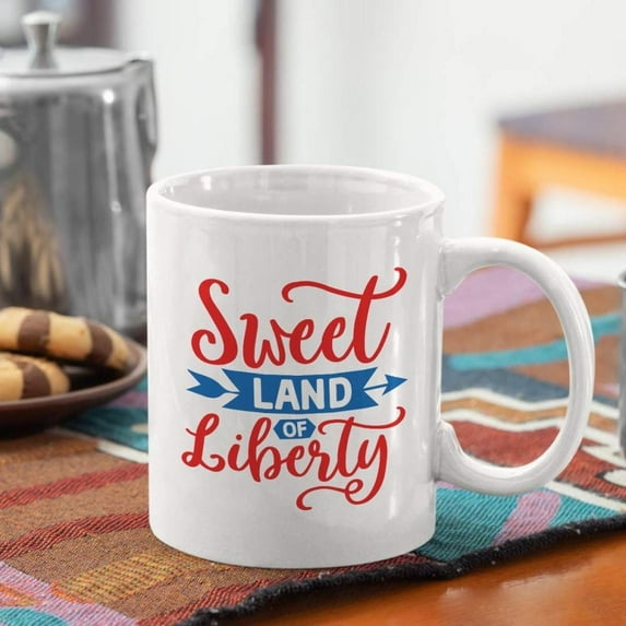 11oz Sweet Land of Liberty Coffee Mug Bold Red Blue Typography 330ml ...