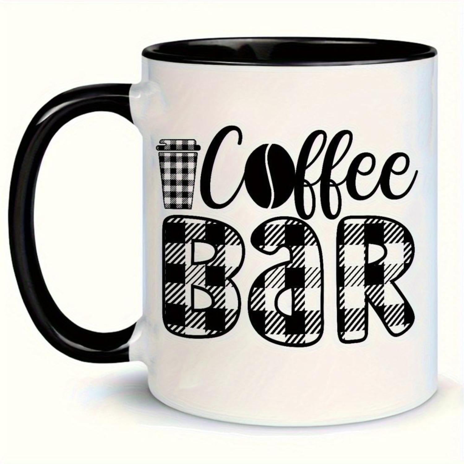 11oz White Ceramic Coffee Mug with Coffee Bar Design Playful Text ...
