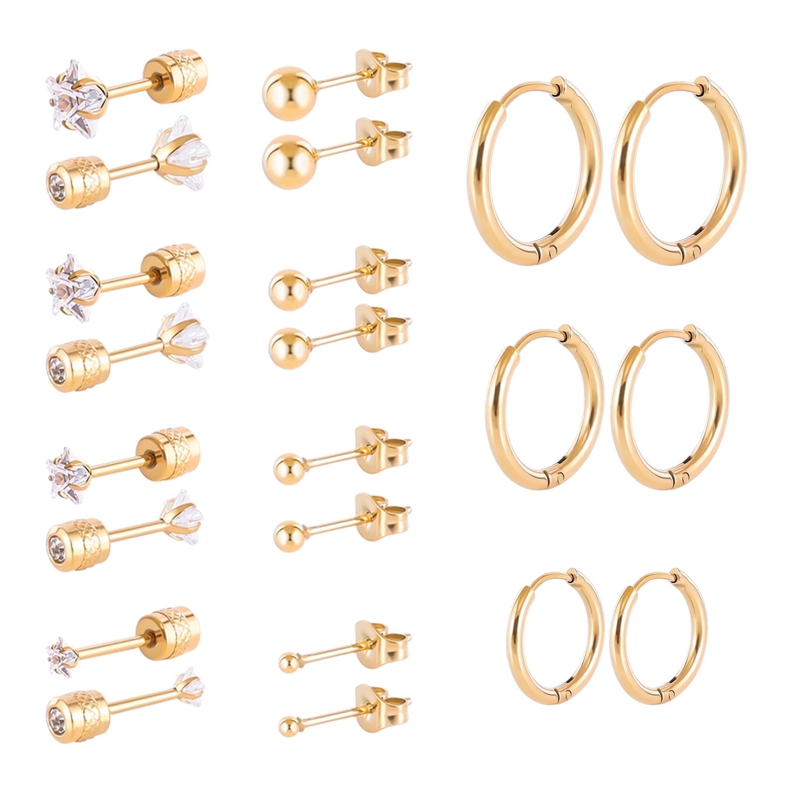 11pairs Surgical Steel Earrings for Sensitive Ears Hypoallergenic 20G ...
