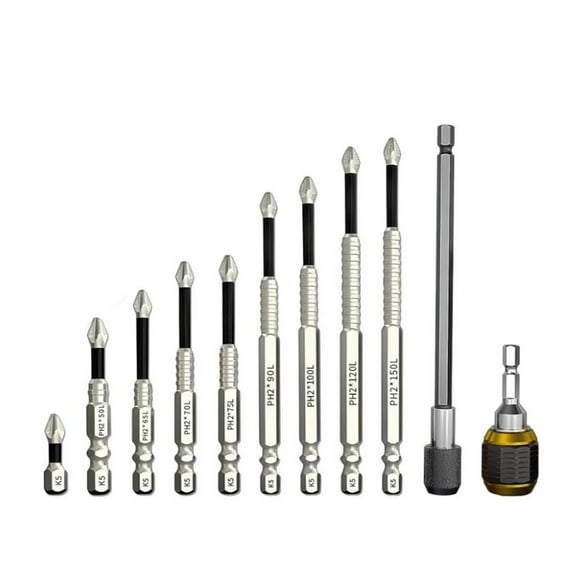 11pc Cross Screwdriver Bit Alloy Steel Anti-Slip Long Drill Bit PH2 ...