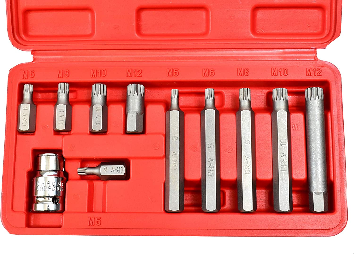 11pc XZN 12 Point Spline Socket Bit Set Hex Shank M8 M10 - Walmart.com