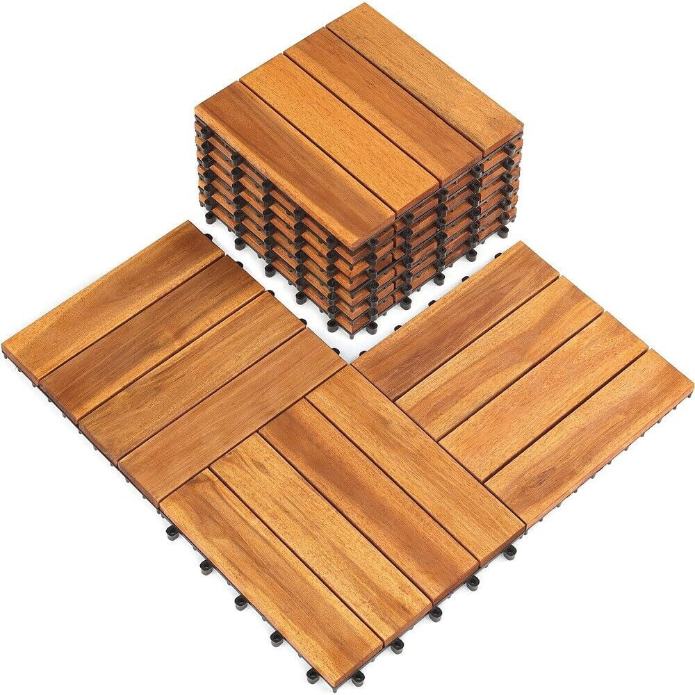 11pcs 12x12'' Patio Deck Tiles Interlocking Wooden Flooring Pavers Set ...