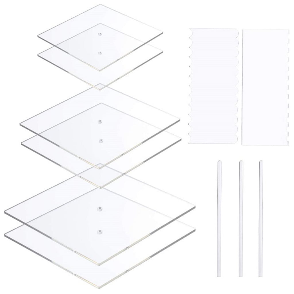 11pcs Acrylic Cake Disk Set Base Boards Pillar Comb Scraper Dowel Rod ...