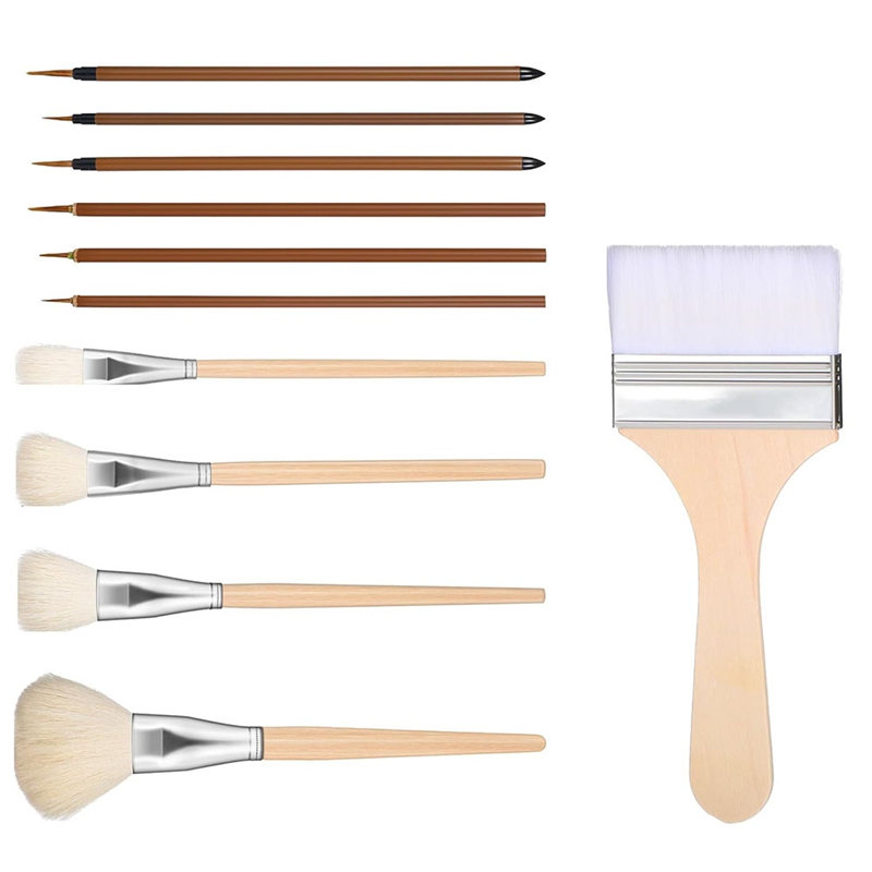 11pcs Ceramic Brushes for Glazing,Wooden Pottery Glaze Brushes for ...
