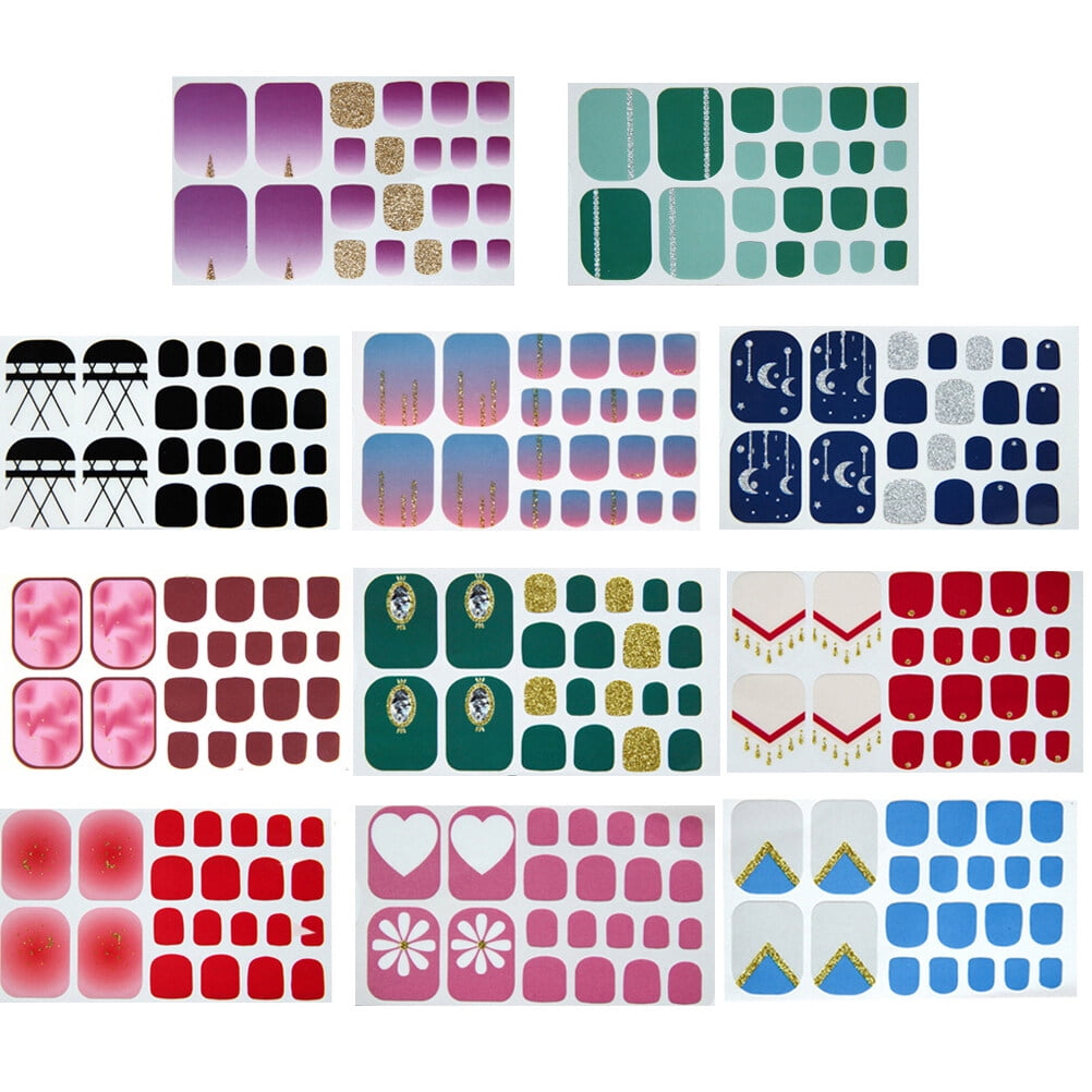 11pcs Full Cover Toe Nail Art Glitter Fresh Style Toenail Sticker ...