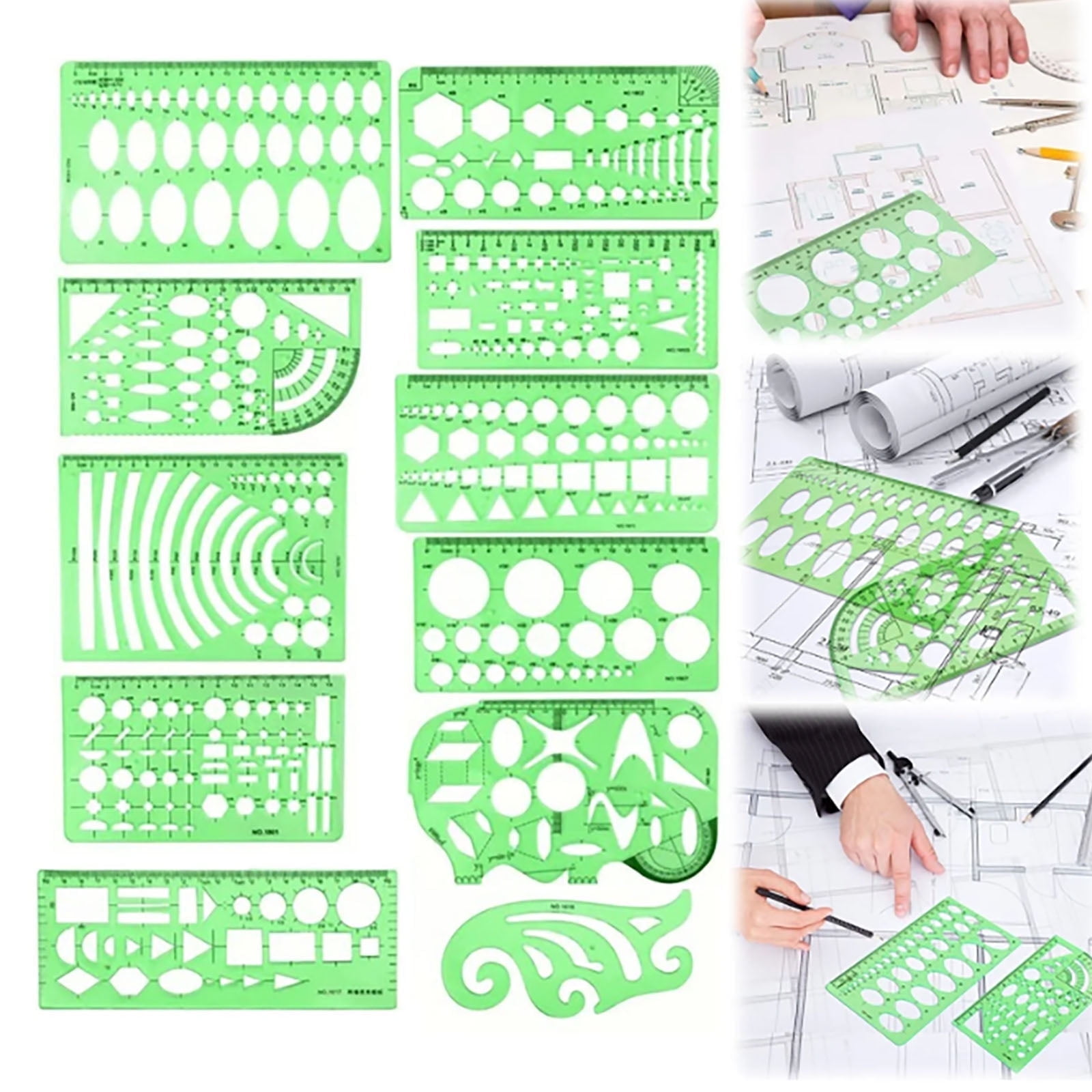 TANGKA Geometric Drawing Templates Set 11 pcs Plastic Ruler with ...