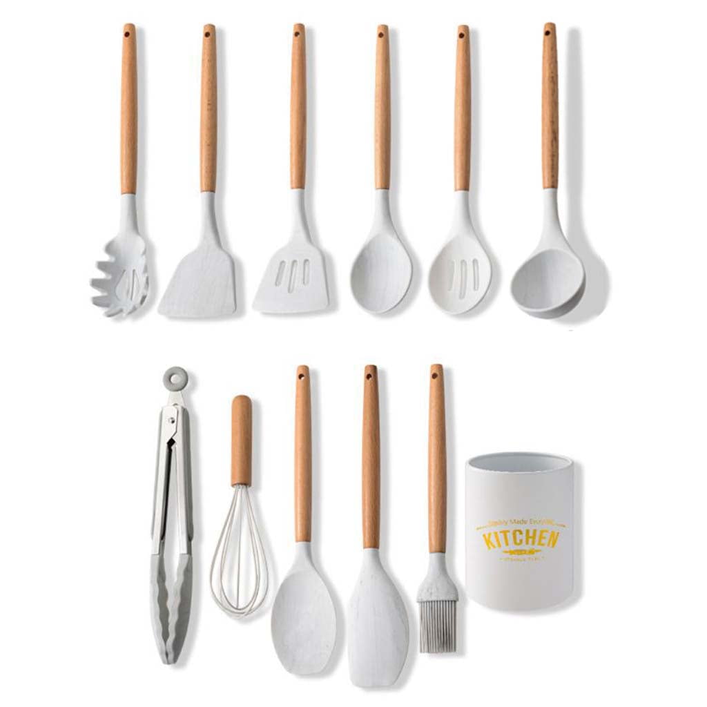 11pcs Marble Silicone Kitchen Utensils Set with Wooden Handle Spatula ...