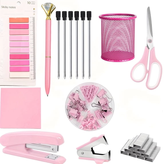 11pcs Pink Office Supplies Set Mesh Desk Organizer Accessories Kit ...