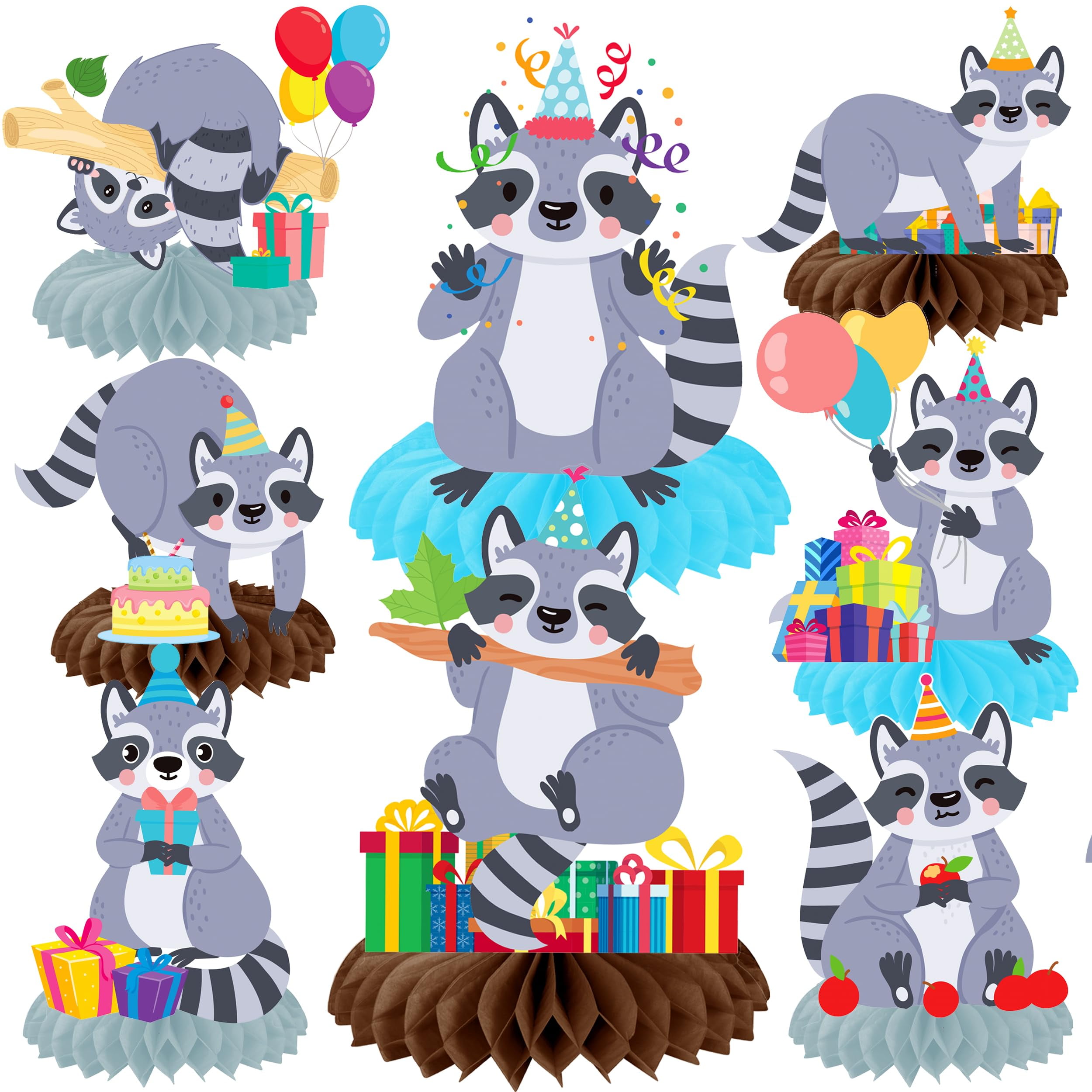 11pcs Raccoon Party Honeycomb Centerpieces Raccoon Birthday Party Decorations Woodland Themed ...