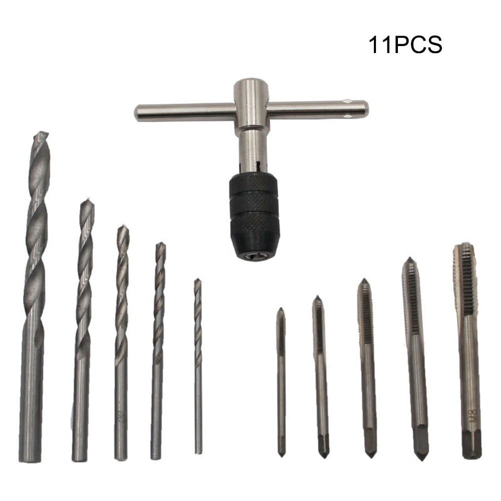 11pcs Silver T-type Wrench Drill Set Hand Tapping Tools Machine Screw ...