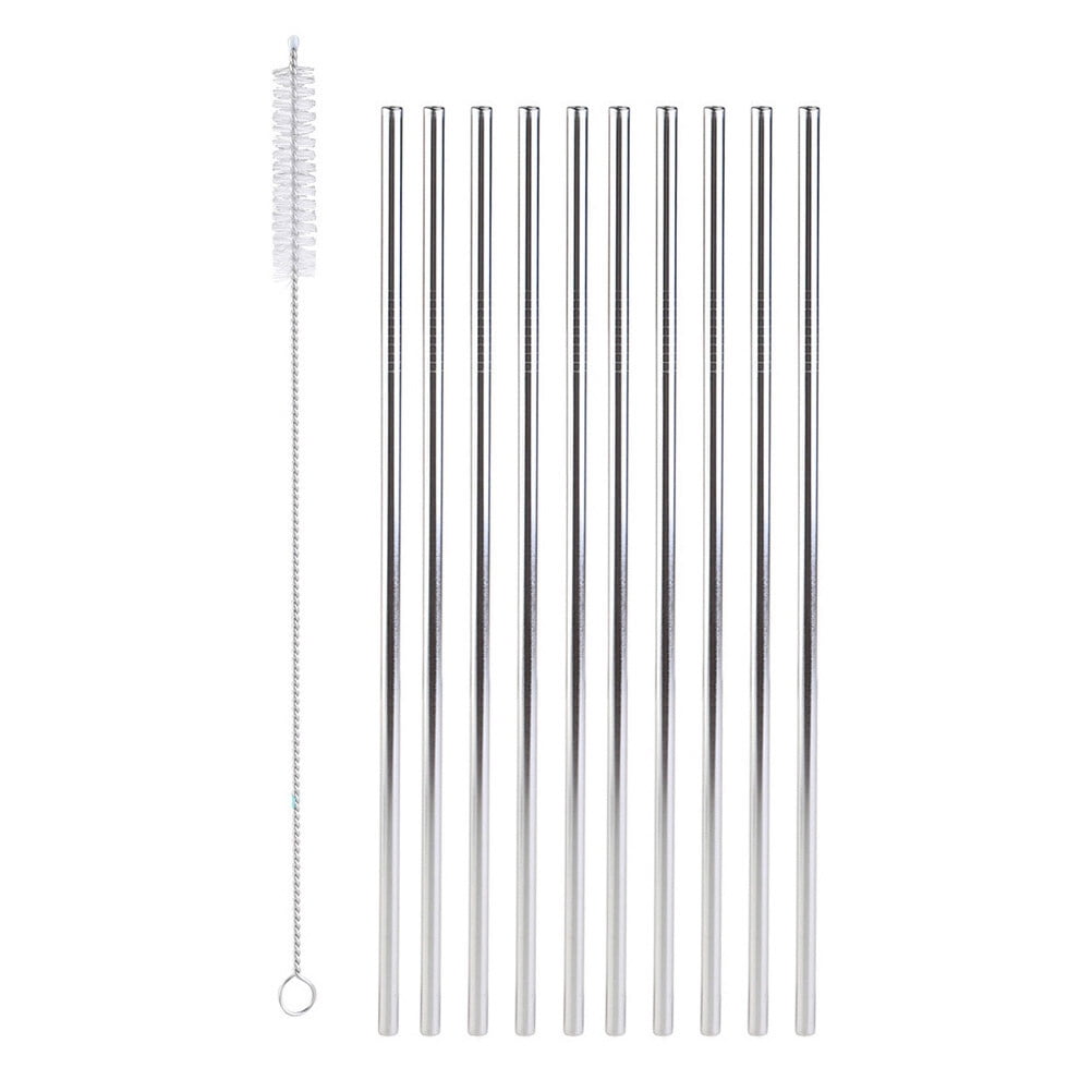 11pcs Stainless Steel Drinking Straws Reusable Straight Straws with a ...