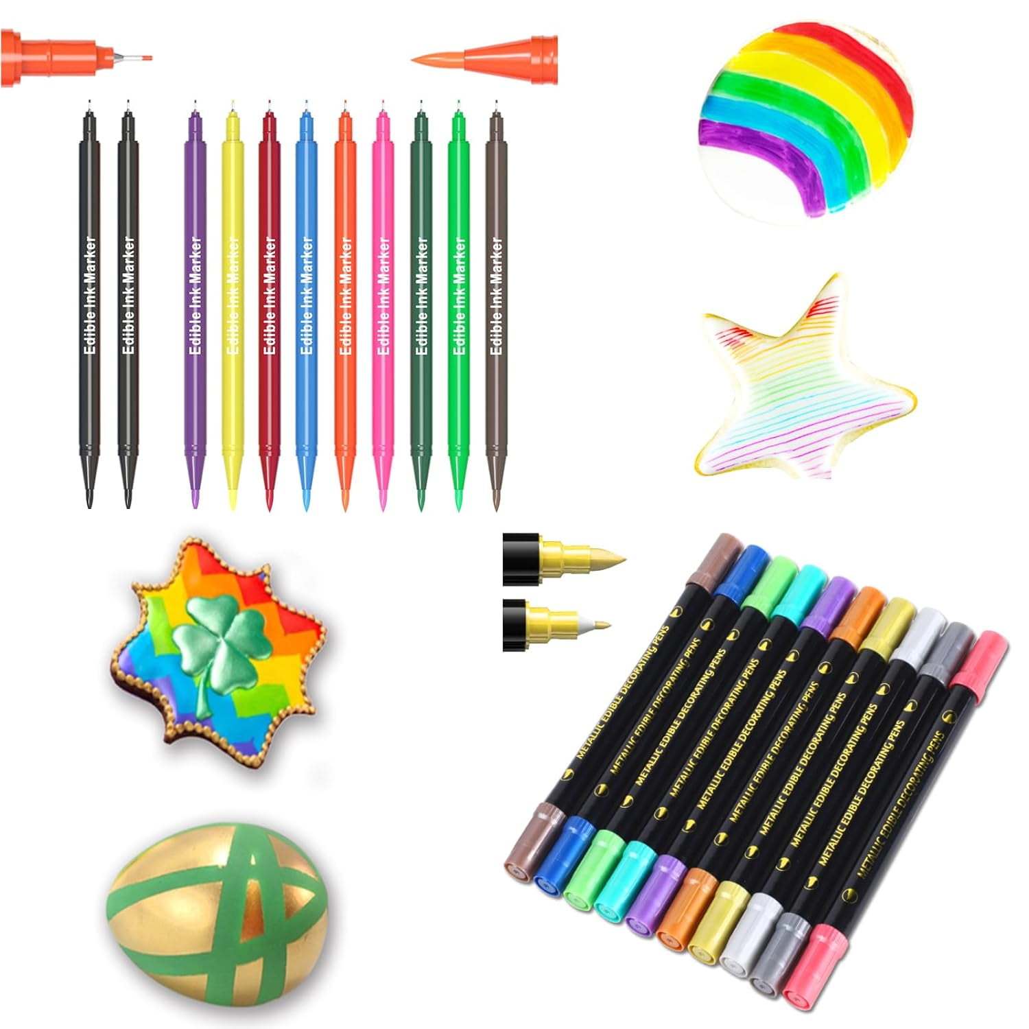 11pcs Ultra Fine Tip Food Coloring Pens for Cookie Decoration and 10pcs ...