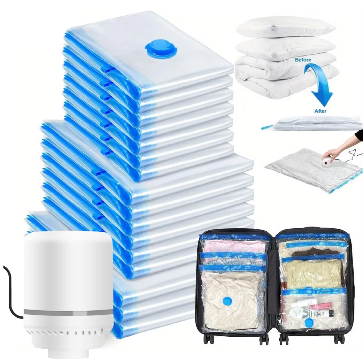 11pcs Vacuum Compression Bags with Electric Pump,Space Saver Vacuum ...
