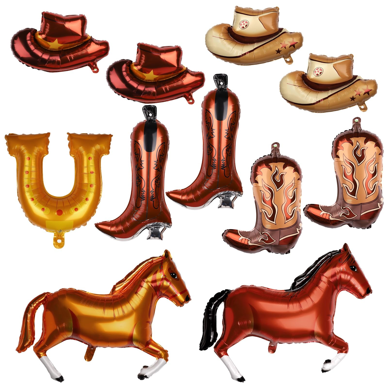 11pcs Western Themed Party Balloons, Large Cowboy Boots Hats Horse ...
