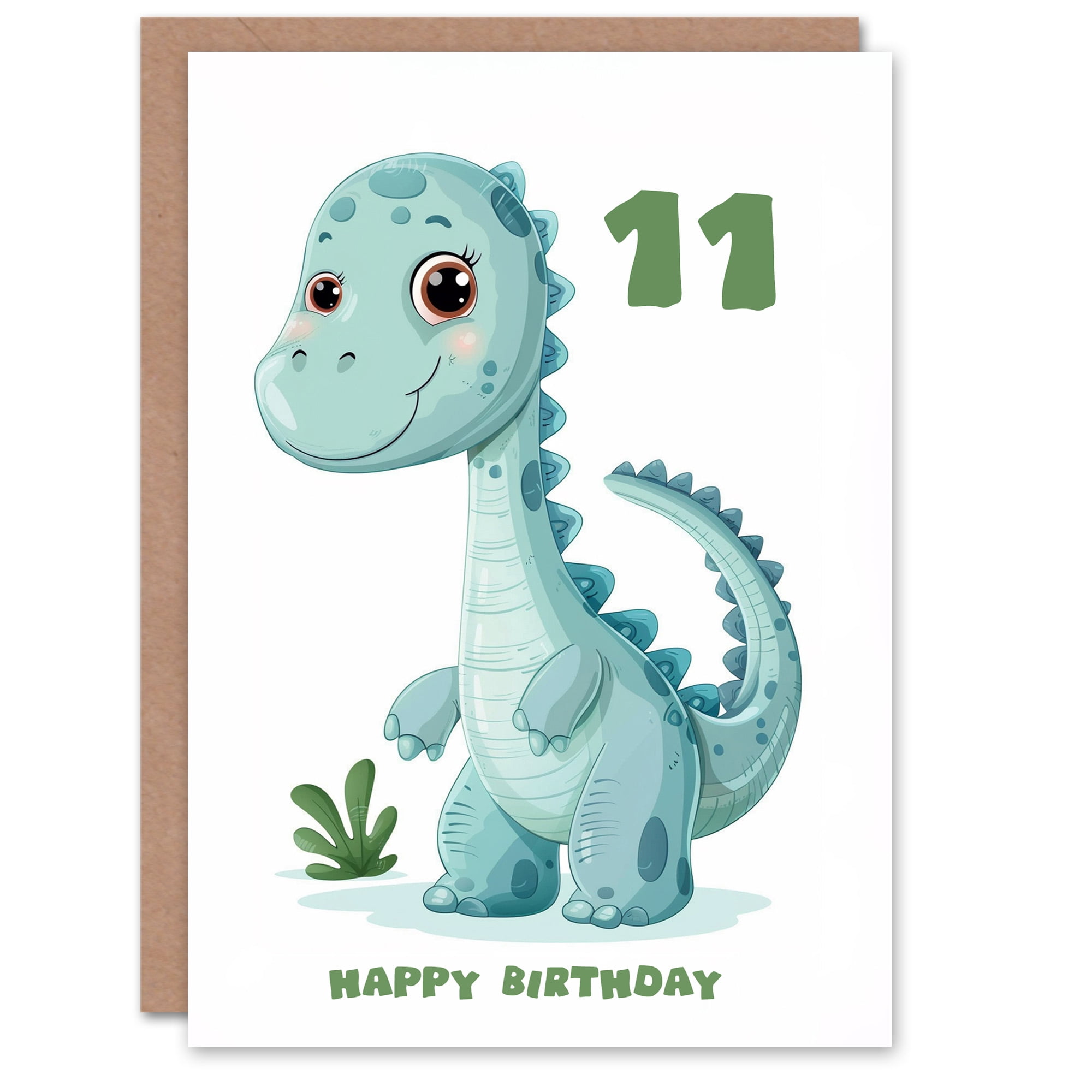 11th Birthday Card Cute Blue Baby Dinosaur Cartoon Kids Age 11 Year Old ...