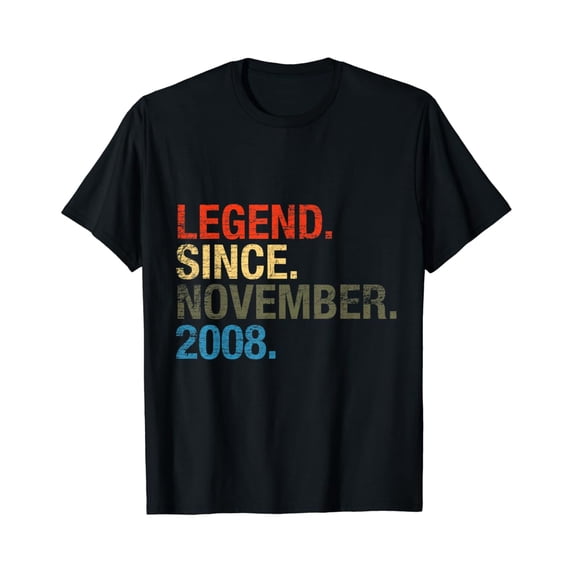 11th Birthday Gifts Legend Since November 2008 T-Shirt Vintage Tee ...