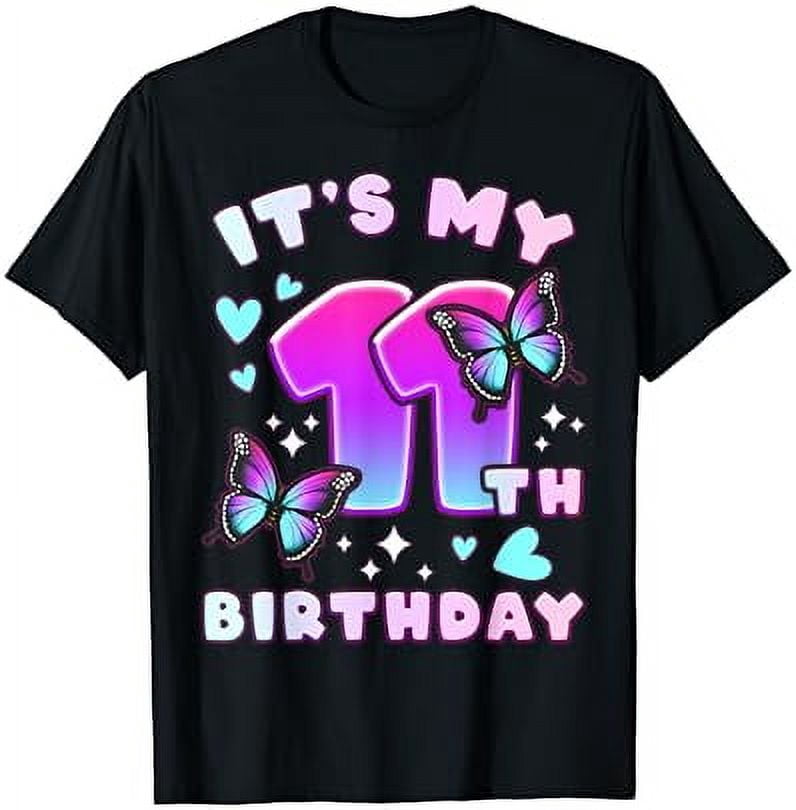 11th Birthday, Girl 11 years, Butterflies and Number 11 T-Shirt ...