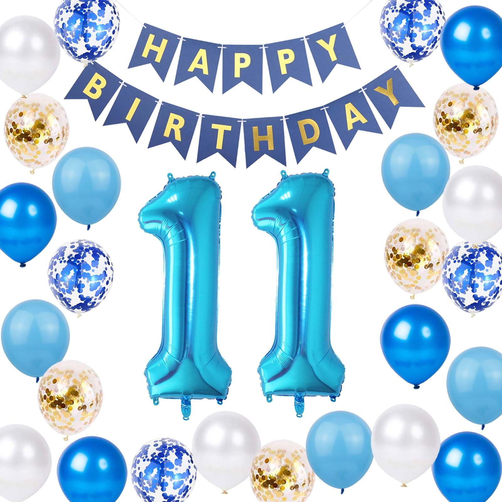 11th Party Decoration MMF7 for Boys, Happy 11th Banner Blue Gold Number ...
