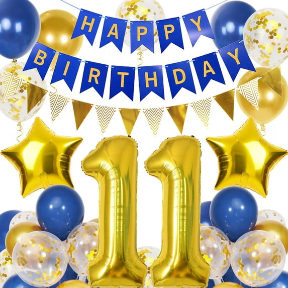 11th birthday party decorations, navy blue gold theme, 40 inch number ...