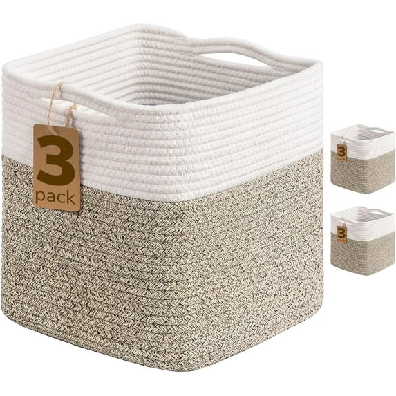 11x11 Cube Storage Bins, 3-Pack Rope Woven Baskets for Organizing ...