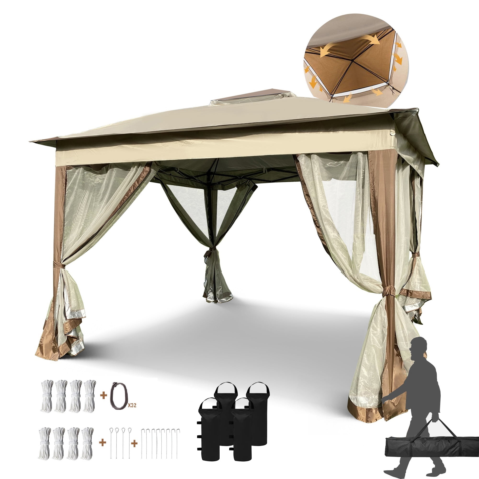 11x11 FT Outdoor Pop-Up Gazebo Canopy, Garden Party Tent - 2-Tier Soft ...