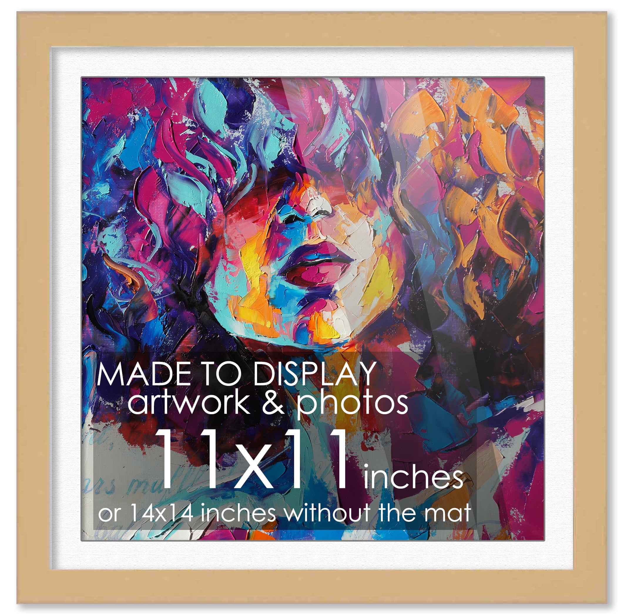 11x11 Natural Frame Matted for 11x11 Picture or 14x14 Poster Without ...