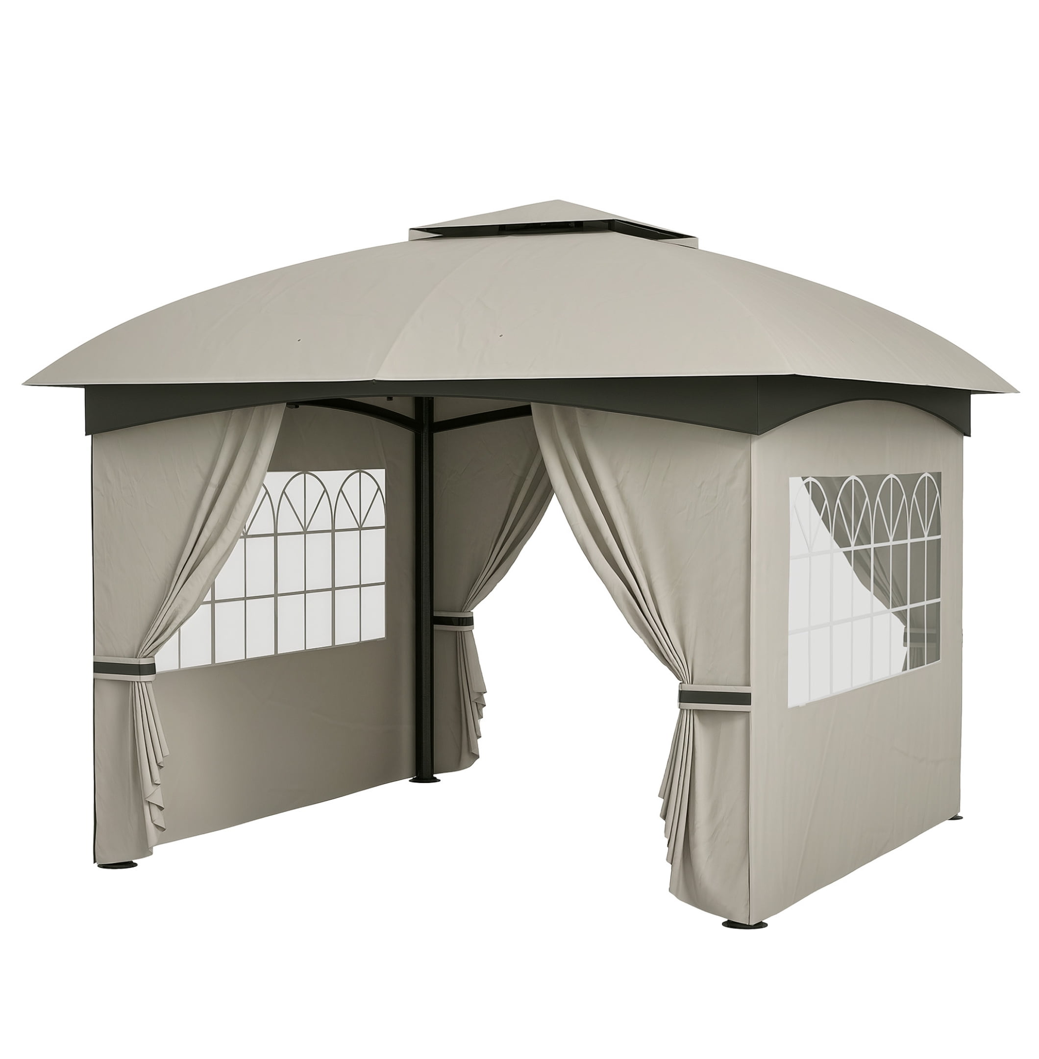 11x11 Outdoor Gazebo with Curtains, Light Gray - Steel Patio Gazebo ...