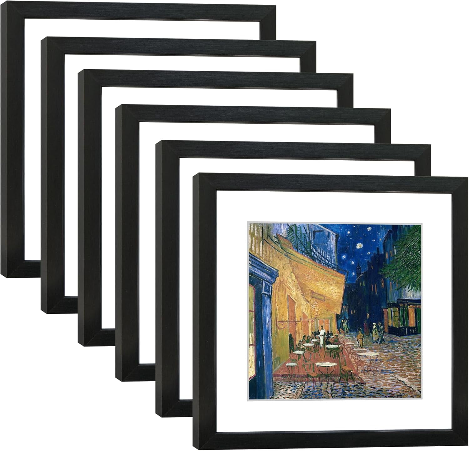 11x11 Picture Frame Set of 6 with Real Glass for Pictures 8x8 with Mat or 11x11 Without Mat ...