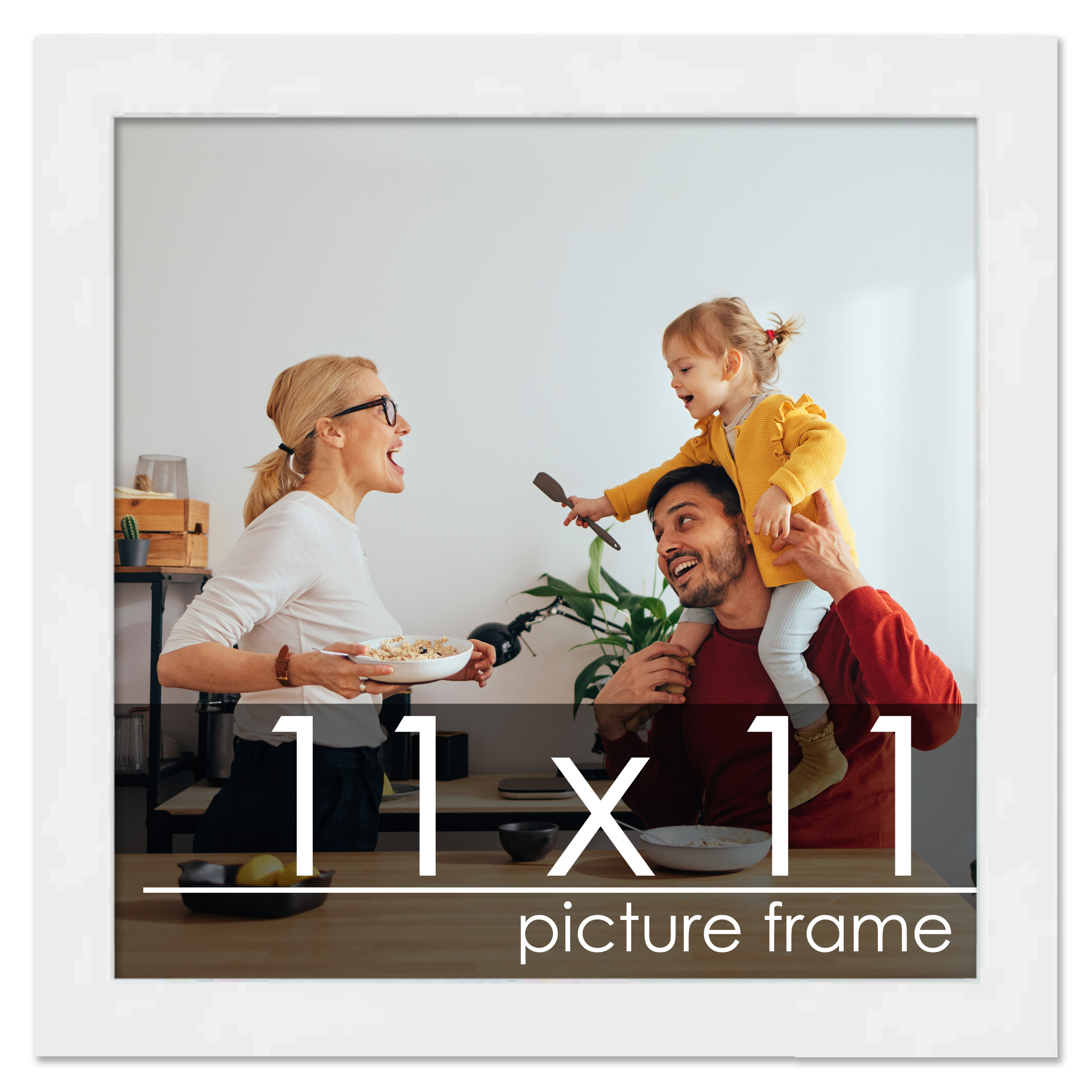 11x11 White Wood Picture Square Frame - UV Acrylic, Foam Board Backing ...