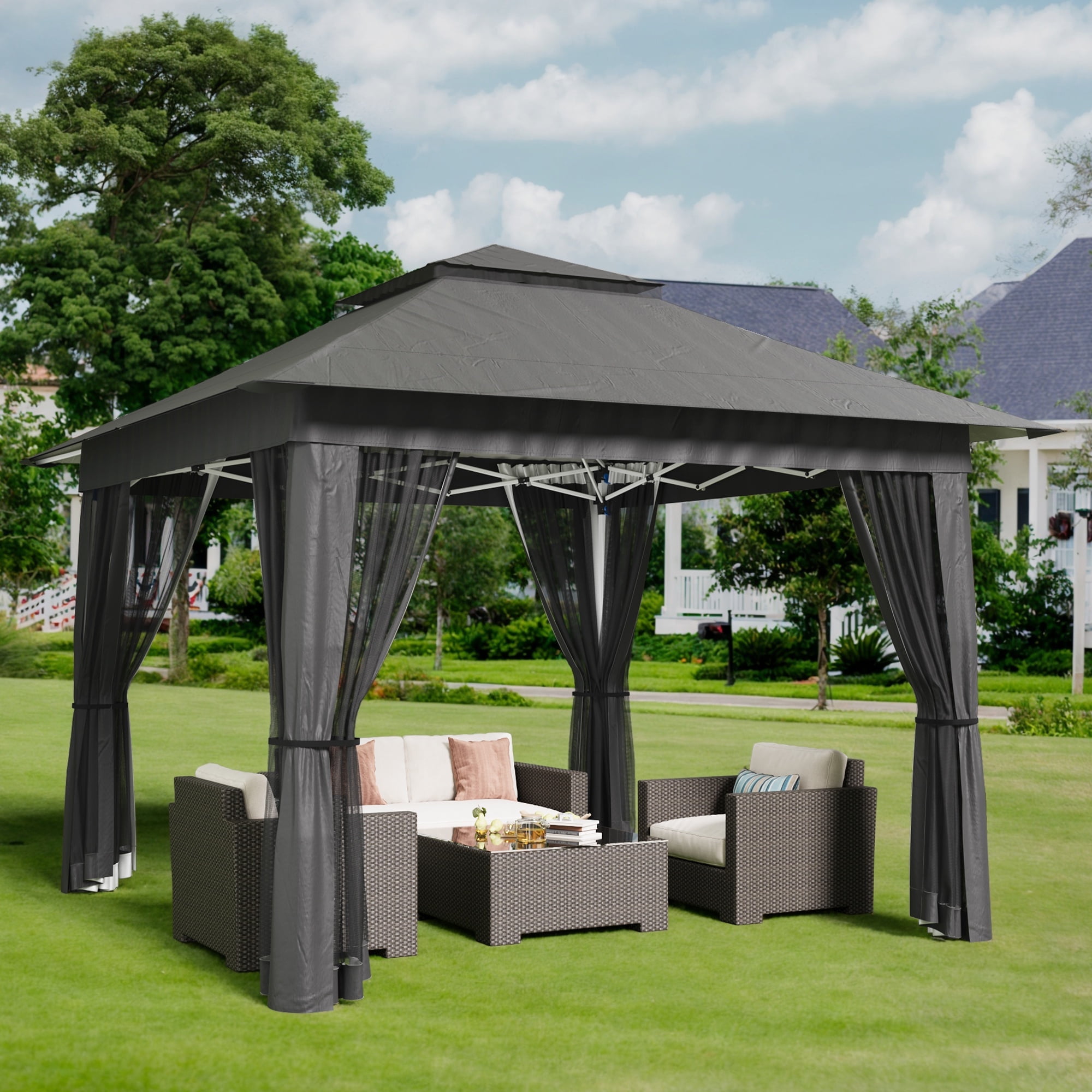 11x11FT Pop Up Canopy, Lofka Patio Pergolas and Gazebos with Mosquito ...