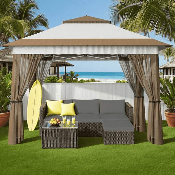 11x11ft Pop Up Gazebo Tent and 5-Piece Patio Sectional Set with Coffee ...