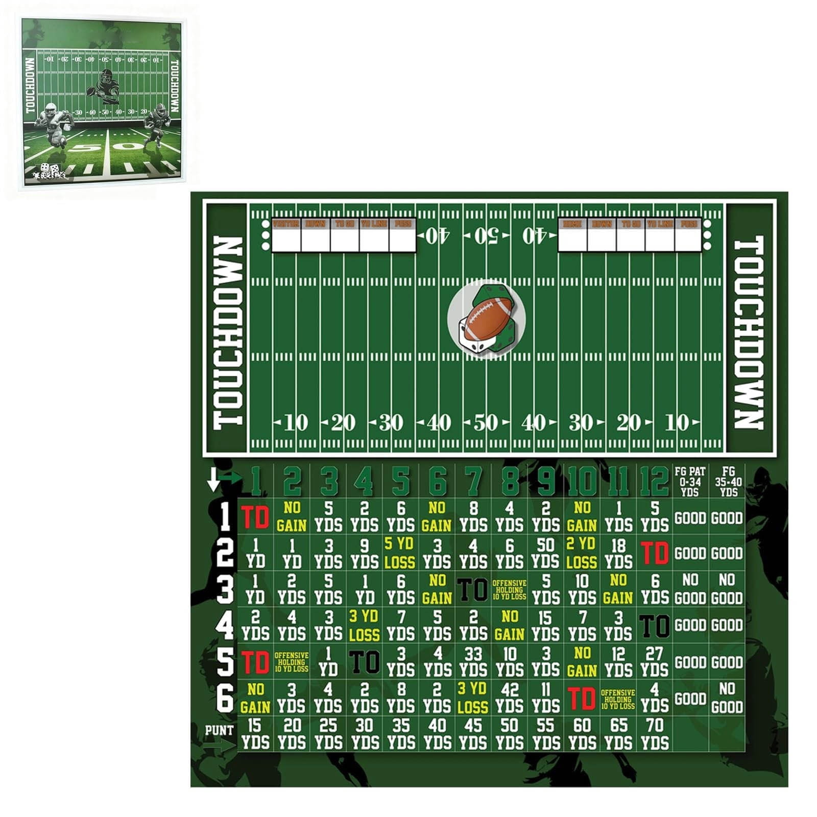 11x11in Portable Football Dice Game - Wooden Tabletop Football Field ...
