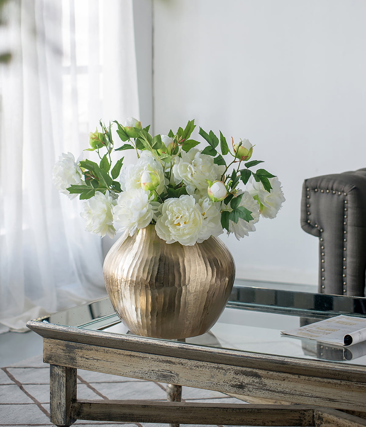 11x11x9" Aluminum Chisel Flower Vase, Gold - Walmart.com